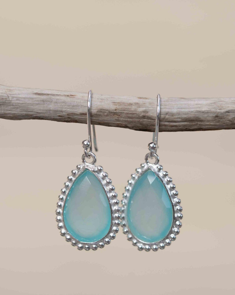 Aqua Chalcedony Earrings Sterling Silver 925 ME194