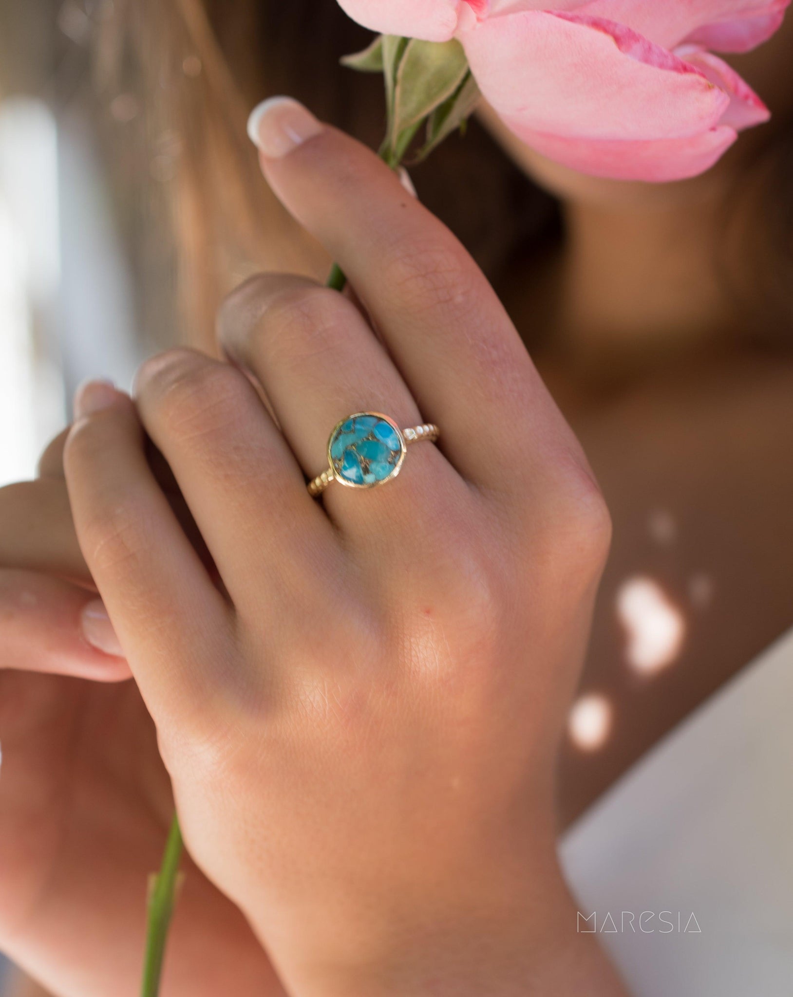 Copper Turquoise Gold Ring ~ 18k Gold Plated ~ - Maresia Jewelry
