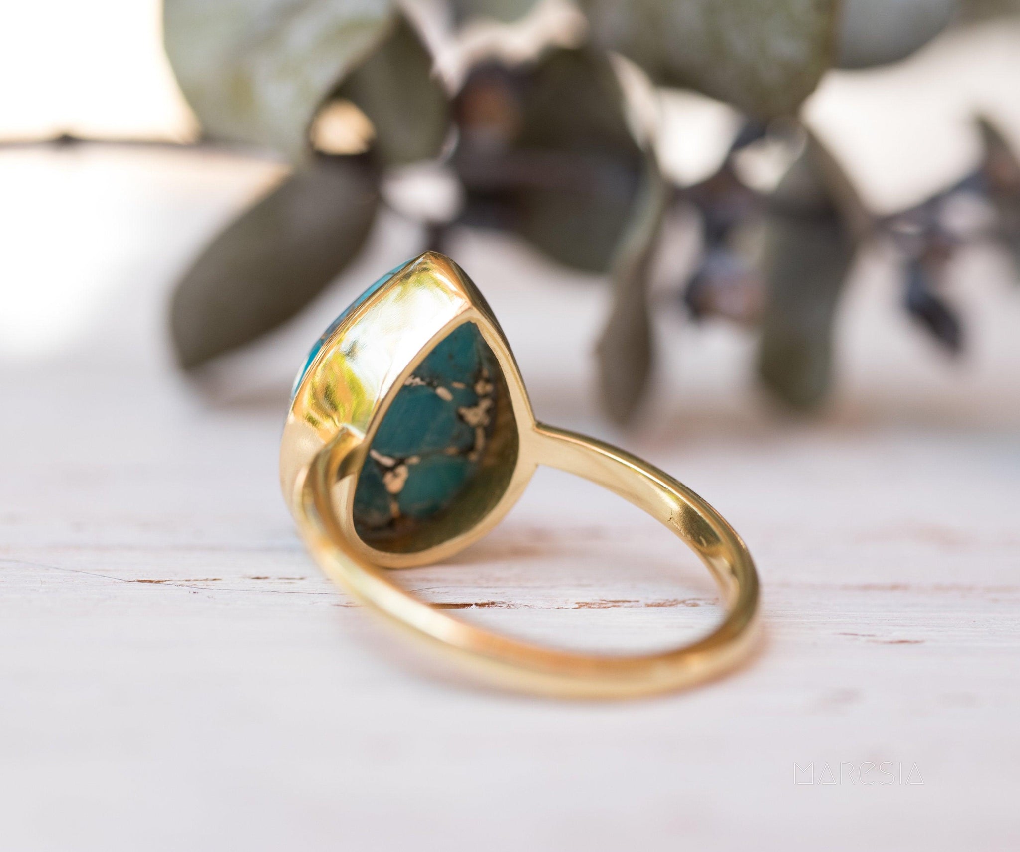 Copper Turquoise Tear Drop Ring ~ 18k Gold Plated ~ MR122A - Maresia ...