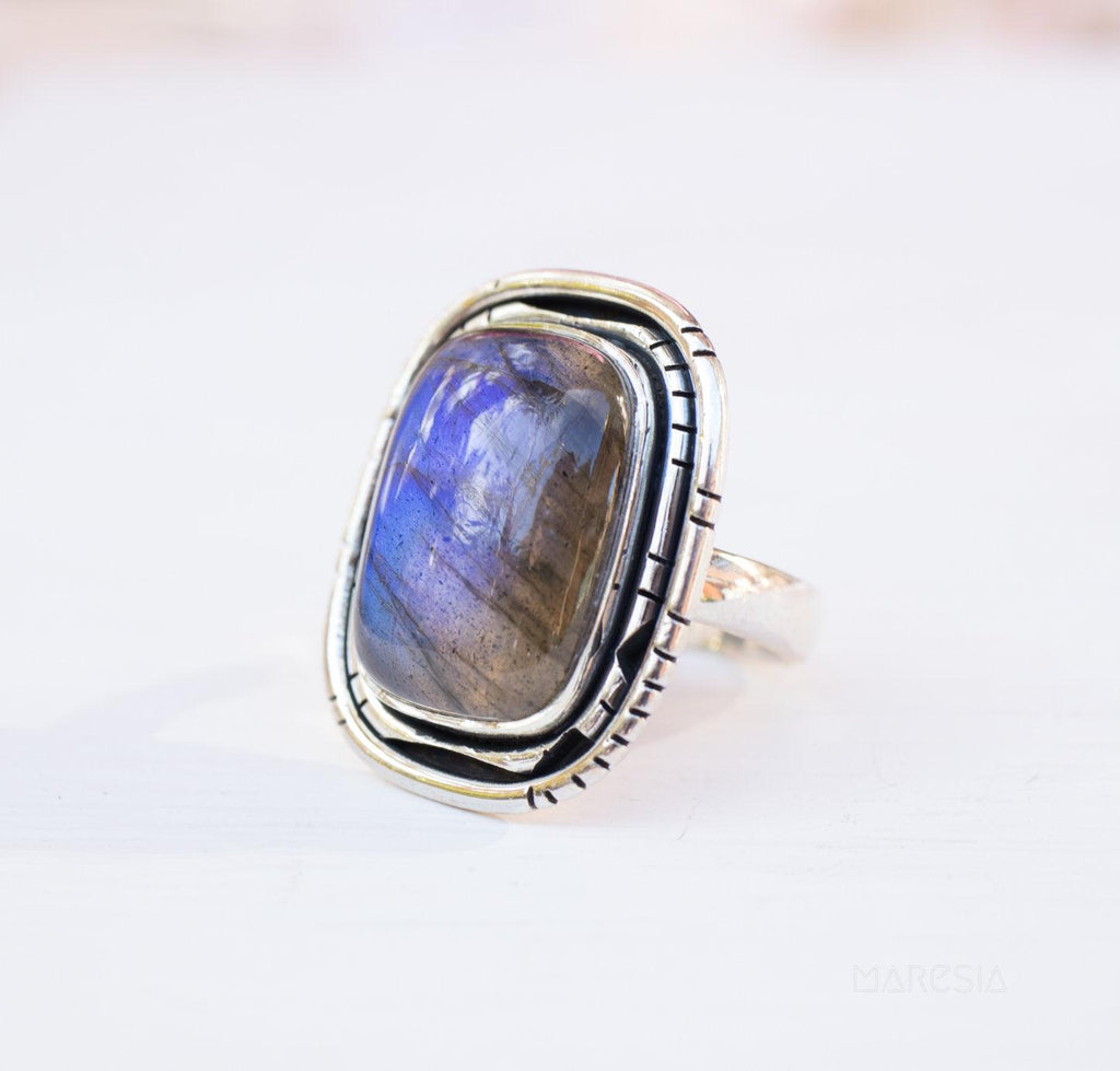 Home Rainbow Labradorite Rectangular Ring ~ Sterling Silver 925 ~ MR179